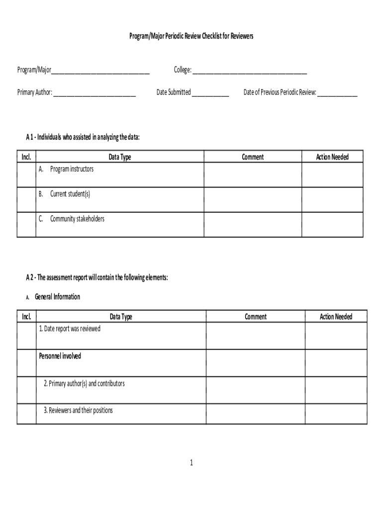 Fillable Online web ovu Program/Major Periodic Review Checklist for ...