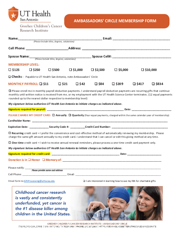 Fillable Online AMBASSADORS CIRCLE MEMBERSHIP FORM Fax Email Print - pdfFiller