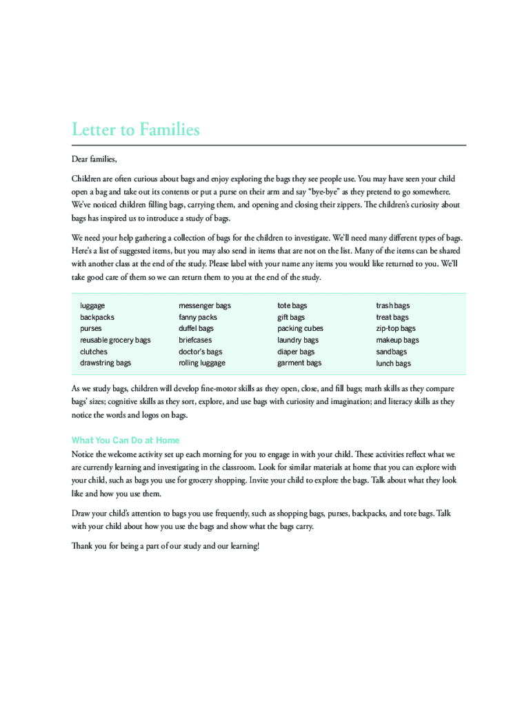 Fillable Online Letter to Families - Teaching Strategies Fax Email ...