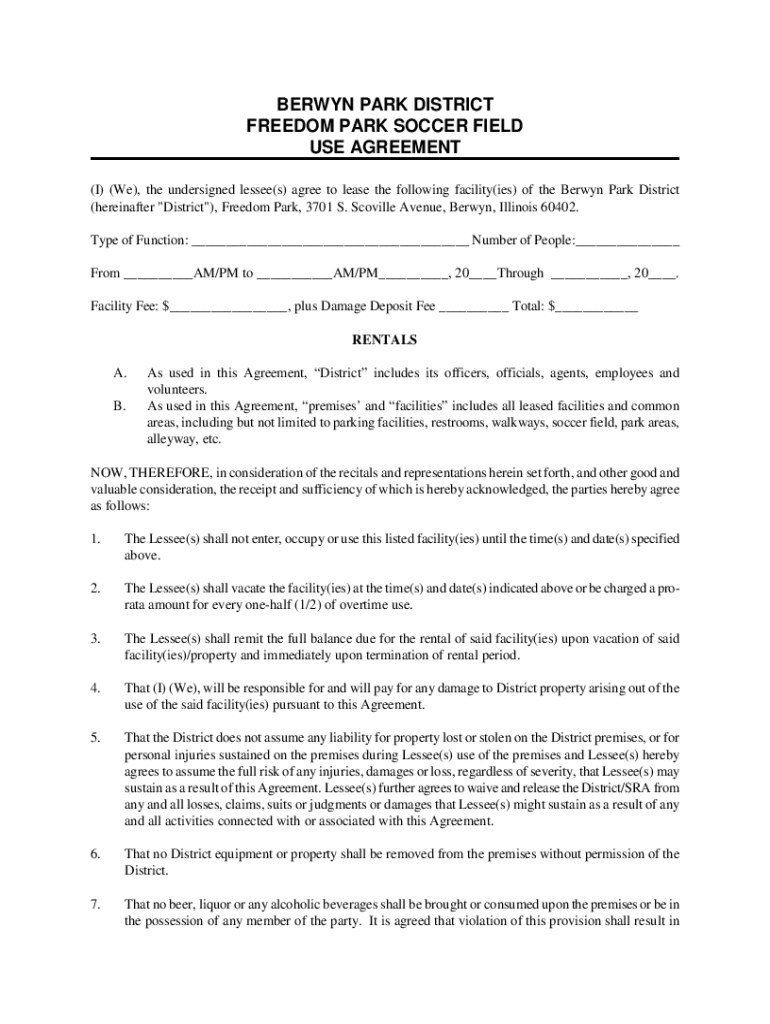 Fillable Online Freedom Soccer Agreement PDRMA - Template Fax Email ...