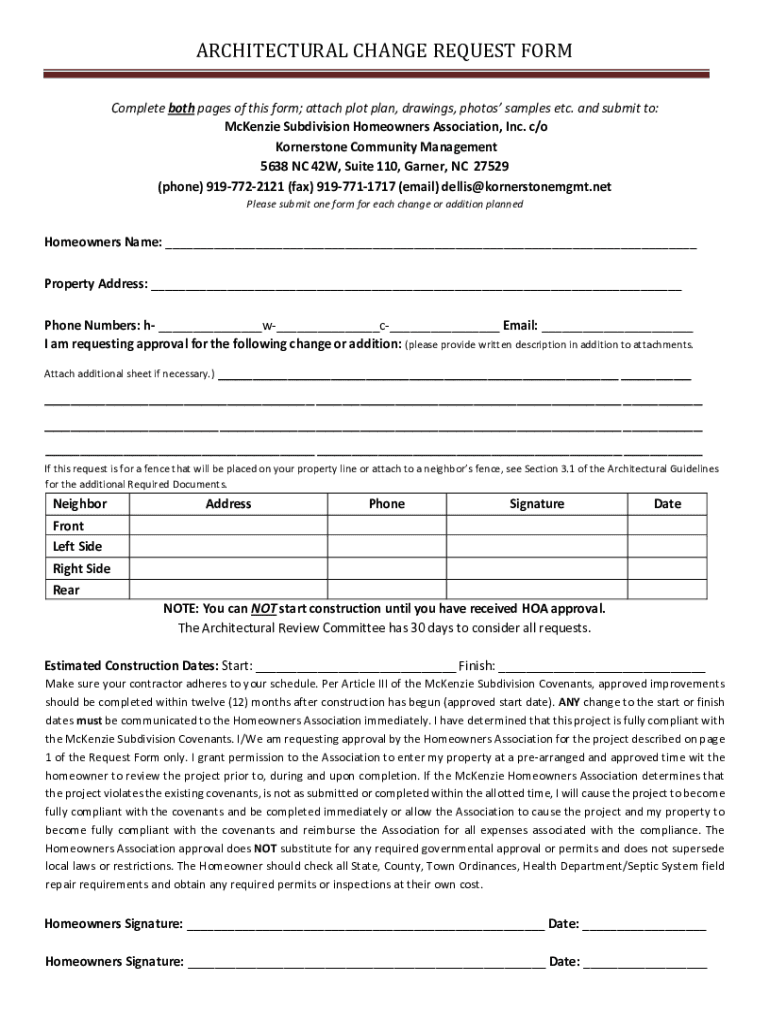 Fillable Online Architectural Change Request Form.docx Fax Email Print ...