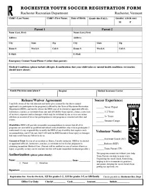 Fillable Online ROCHESTER YOUTH SOCCER REGISTRATION FORM Fax Email Print - pdfFiller