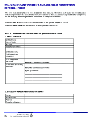 Fillable Online 23b. SIGNIFICANT INCIDENT AND/OR CHILD PROTECTION ...
