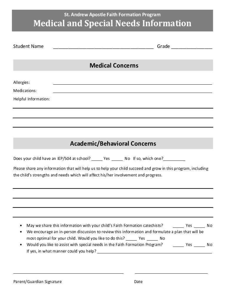 Fillable Online Medical and Special Needs Informatoin Fax Email Print ...