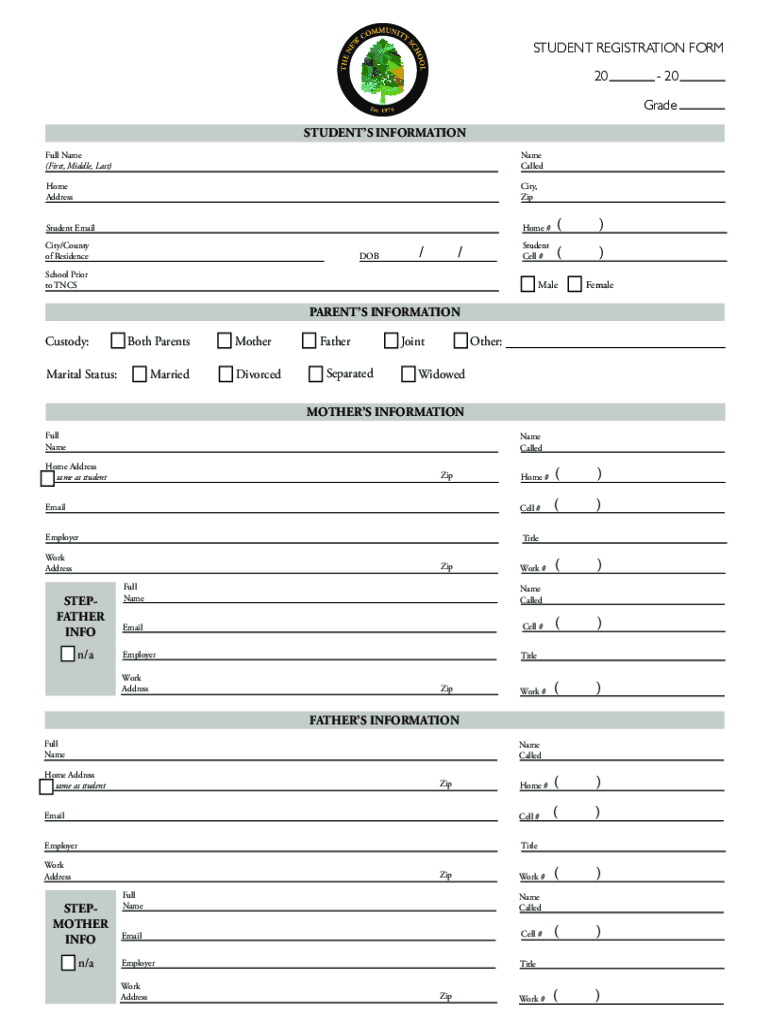 Fillable Online PDF New Student/Family Registration Form Family ...