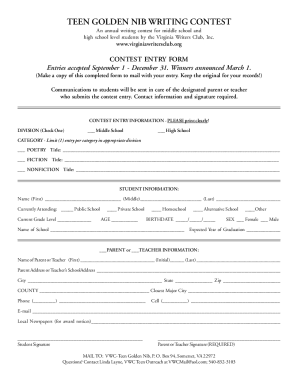 Fillable Online Teen Golden Nib Entry Form Fax Email Print - pdfFiller
