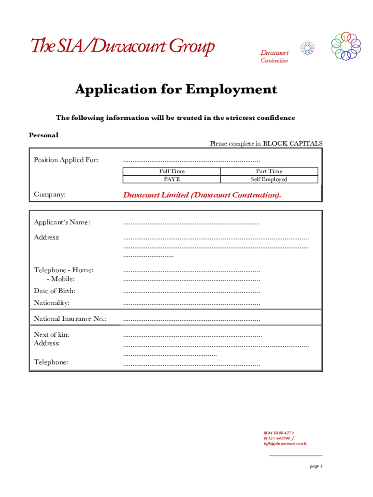 Fillable Online Word Pro - Employment Application Form - BUILDER 2013 ...