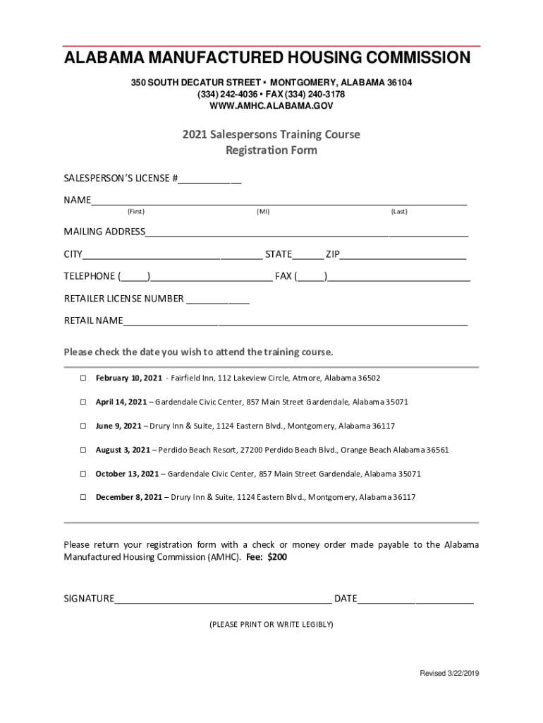 Fillable Online amhc state al Alabama Manufactured Housing 350 S ...