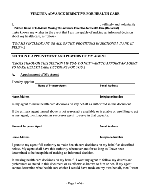 Fillable Online vsb 2012 Virginia Advance Directive Form Simplified Basic, Large Print Fax Email ...