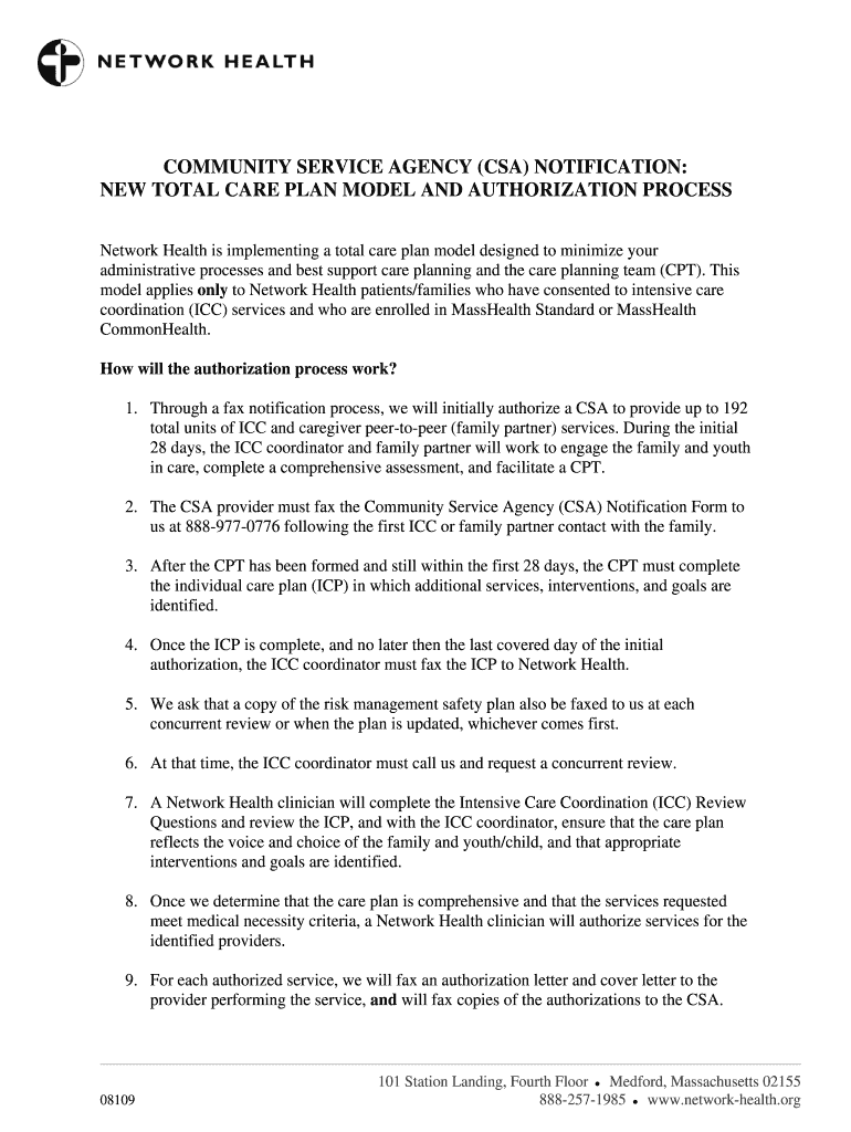 Fillable Online network-health CSA Service Authorization Procedure 8.7.09.doc. Medication ...