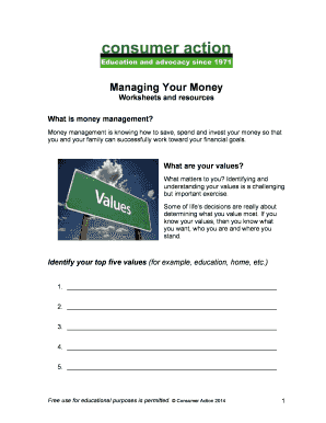 Fillable Online consumer-action Managing Your Money Worksheets-FOR ...