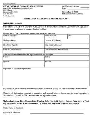 Fillable Online cdfa ca Meat, Poultry and Egg Safety Inspection Branch ...