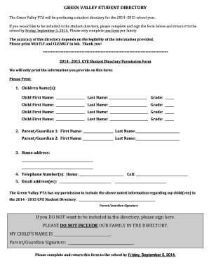 Fillable Online GREEN VALLEY STUDENT DIRECTORY Fax Email Print - pdfFiller
