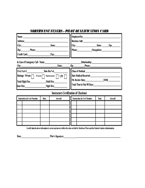 Fillable Online NORTHWEST FLYERS - PILOT QUALIFICATION CARD Fax Email ...