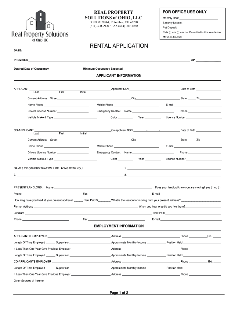 Fillable Online Printable Lease Application - Central Ohio Home Rentals Fax Email Print - pdfFiller
