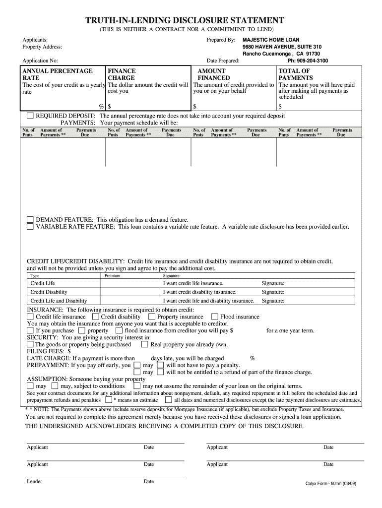 Fillable Online Disclosures - Majestic Home Loan Fax Email Print ...
