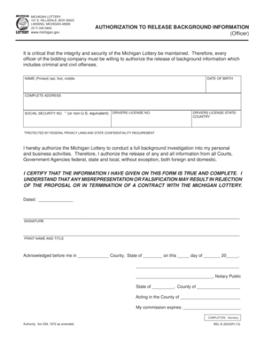 Fillable Online michigan AUTHORIZATION TO RELEASE BACKGROUND ...