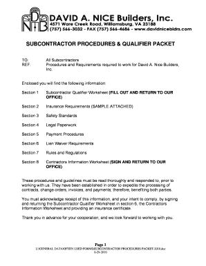 Fillable Online SUBCONTRACTOR PROCEDURES & QUALIFIER PACKET Fax Email ...