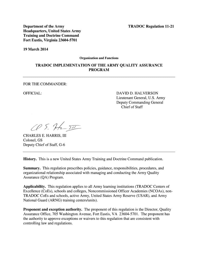 Fillable Online TRADOC Regulation 11-21 Fax Email Print - pdfFiller