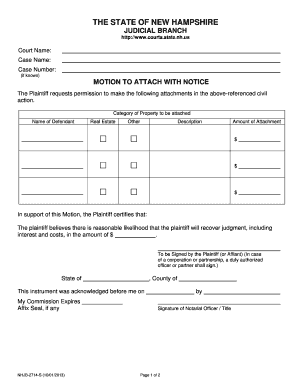 Fillable Online courts state nh Motion to Attach with Notice Fax Email ...