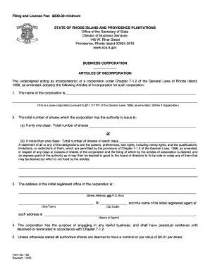 Fillable Online sos ri 100 Articles of Incorporation - Rhode Island ...