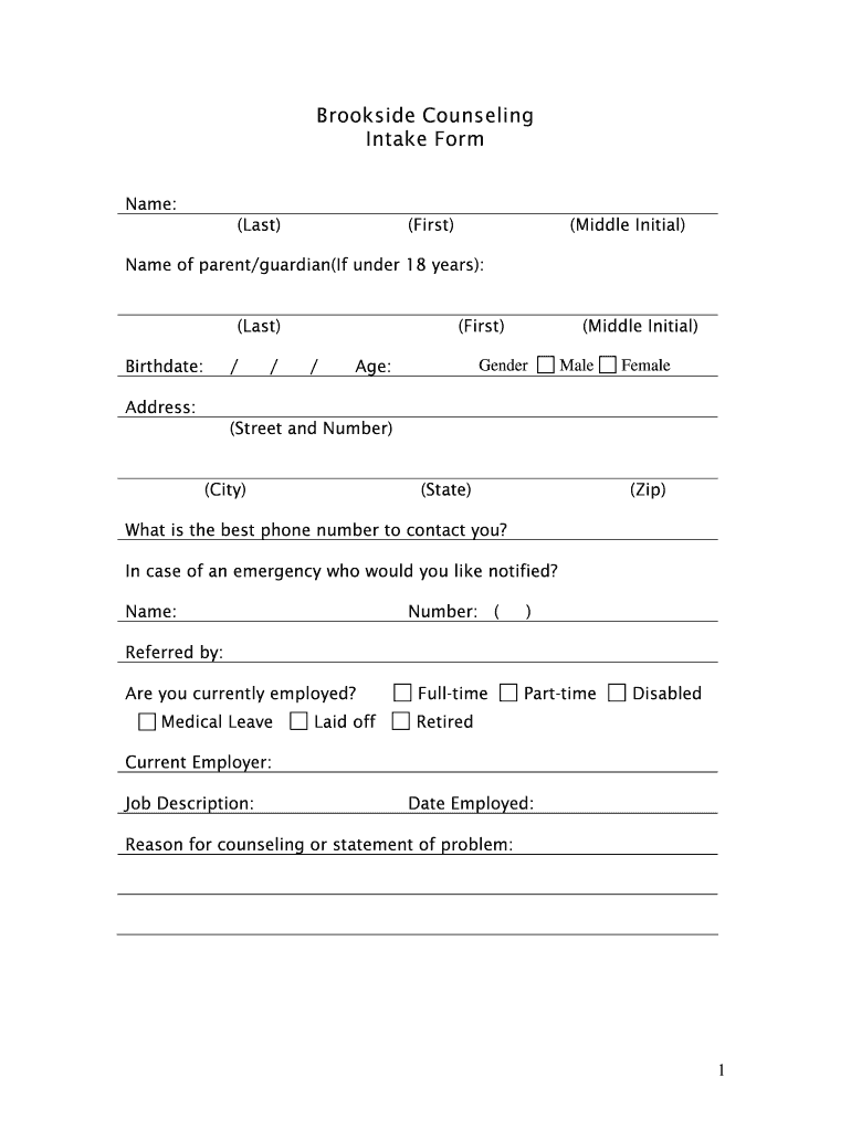 Fillable Online Brookside Counseling Intake Form - cdmarriagecounseling.com Fax Email Print ...