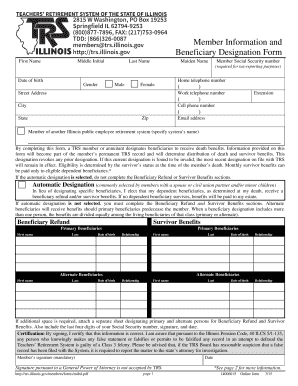 Fillable Online trs illinois Member Information and Beneficiary ...