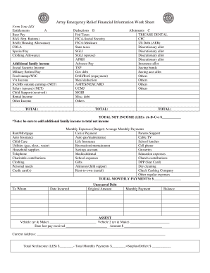 Fillable Online army Army Emergency Relief Financial Information Work ...