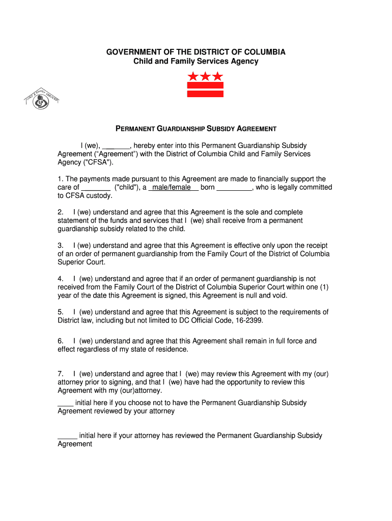 Fillable Online nrcpfc PERMANENT GUARDIANSHIP SUBSIDY AGREEMENT Fax ...
