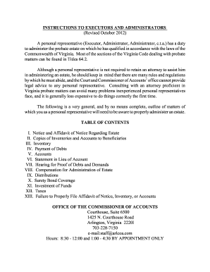 Fillable Online INSTRUCTIONS TO EXECUTORS AND ADMINISTRATORS Fax Email ...
