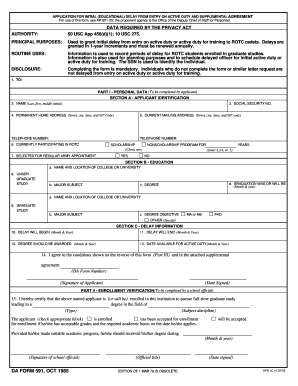 Fillable Online apd army APPLICATION FOR INITIAL (EDUCATIONAL) DELAY ...