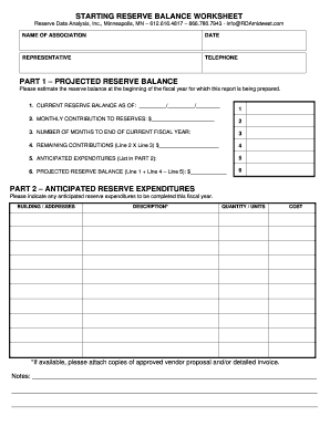 Fillable Online STARTING RESERVE BALANCE WORKSHEET Fax Email Print ...