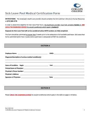 Fillable Online collin Sick Leave Pool Medical Certification Form Fax Email Print - pdfFiller