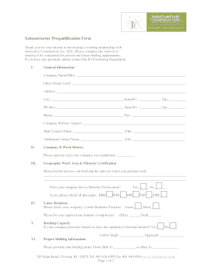 Fillable Online Subcontractor Prequalification Form - Innovative ...