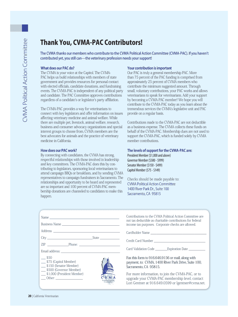 Fillable Online Thank You, CVMA-PAC Contributors! Fax Email Print ...