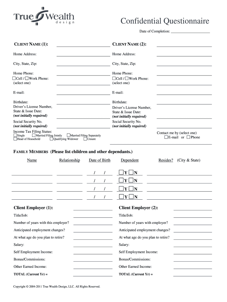 Fillable Online Download the questionnaire - True Wealth Design Fax Email Print - pdfFiller