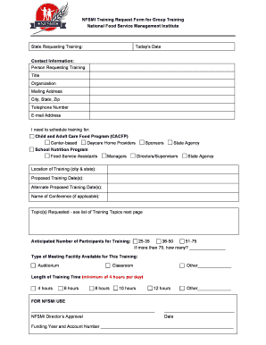Fillable Online nfsmi NFSMI Training Request Form for Group Training ...