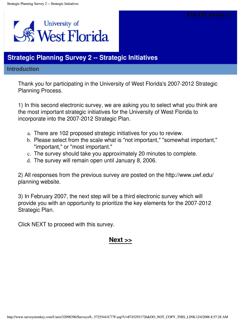 Fillable Online Strategic Planning Survey 2 -- Strategic Initiatives ...