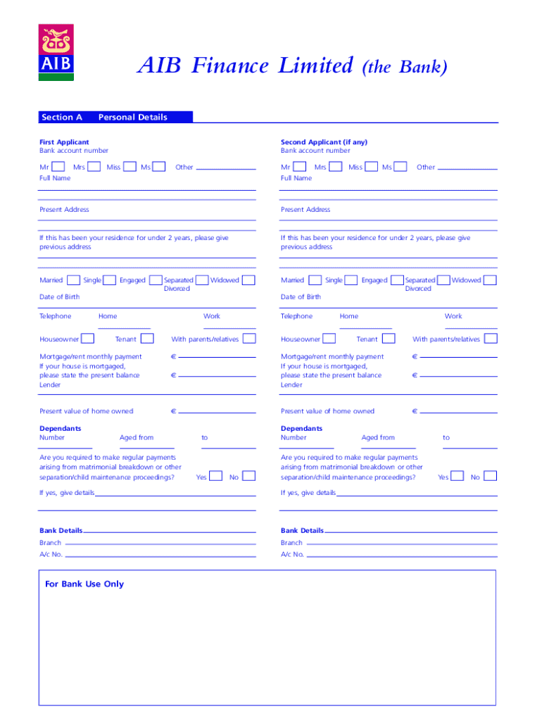 AIB Home Loan Application Form - Blank Fillable Template | Fill Out ...