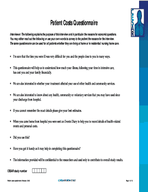 Fillable Online Patient Costs Questionnaire Fax Email Print - pdfFiller