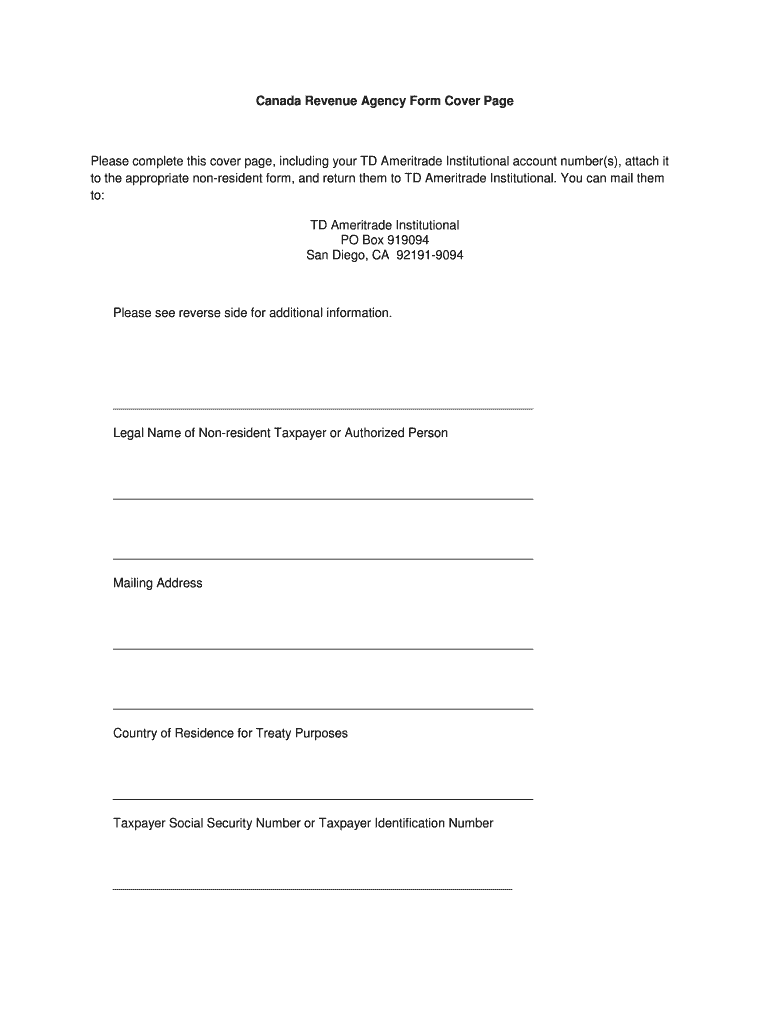 Fillable Online Canada Revenue Agency Form Cover Page Fax Email Print ...