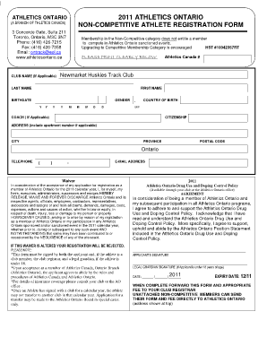 Fillable Online 2011 athletics ontario non-competitive athlete ...