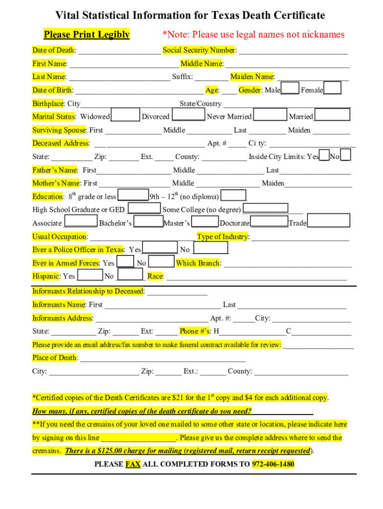 Fillable Online Instructions for completing Cremation Forms Fax Email ...