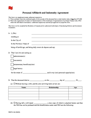 Fillable Online Personal Affidavit and Indemnity Agreement Fax Email ...