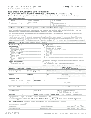 Fillable Online Employee Enrollment Application Blue Shield of ...