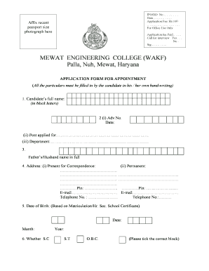 Fillable Online Application form for appointment - Mewat Engineering ...
