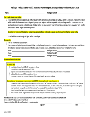 Fillable Online mtu Michigan Tech J-1 Scholar Health Insurance Waiver ...