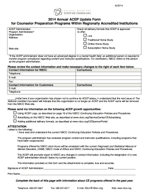 Fillable Online nbcc 2014 Annual ACEP Update Form Fax Email Print - pdfFiller