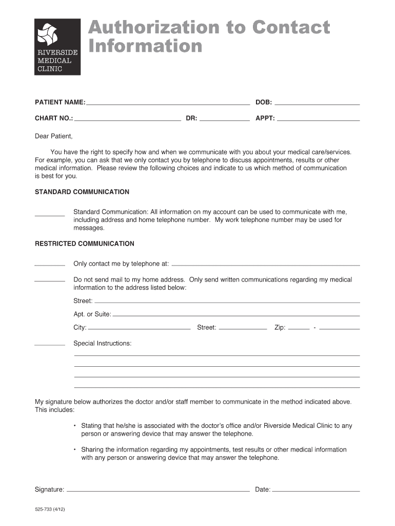 Fillable Online Authorization to Contact Fax Email Print - pdfFiller