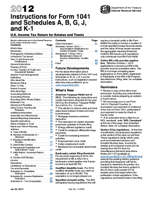 Fillable Online irs 2012 Instructions for Form 1041 and Schedules A, B ...